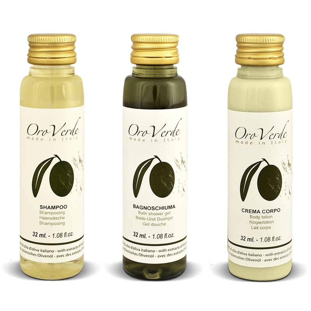 Set cadou cosmetice hoteliere OROVERDE, Sampon 32 ml, Crema de corp 32 ...
