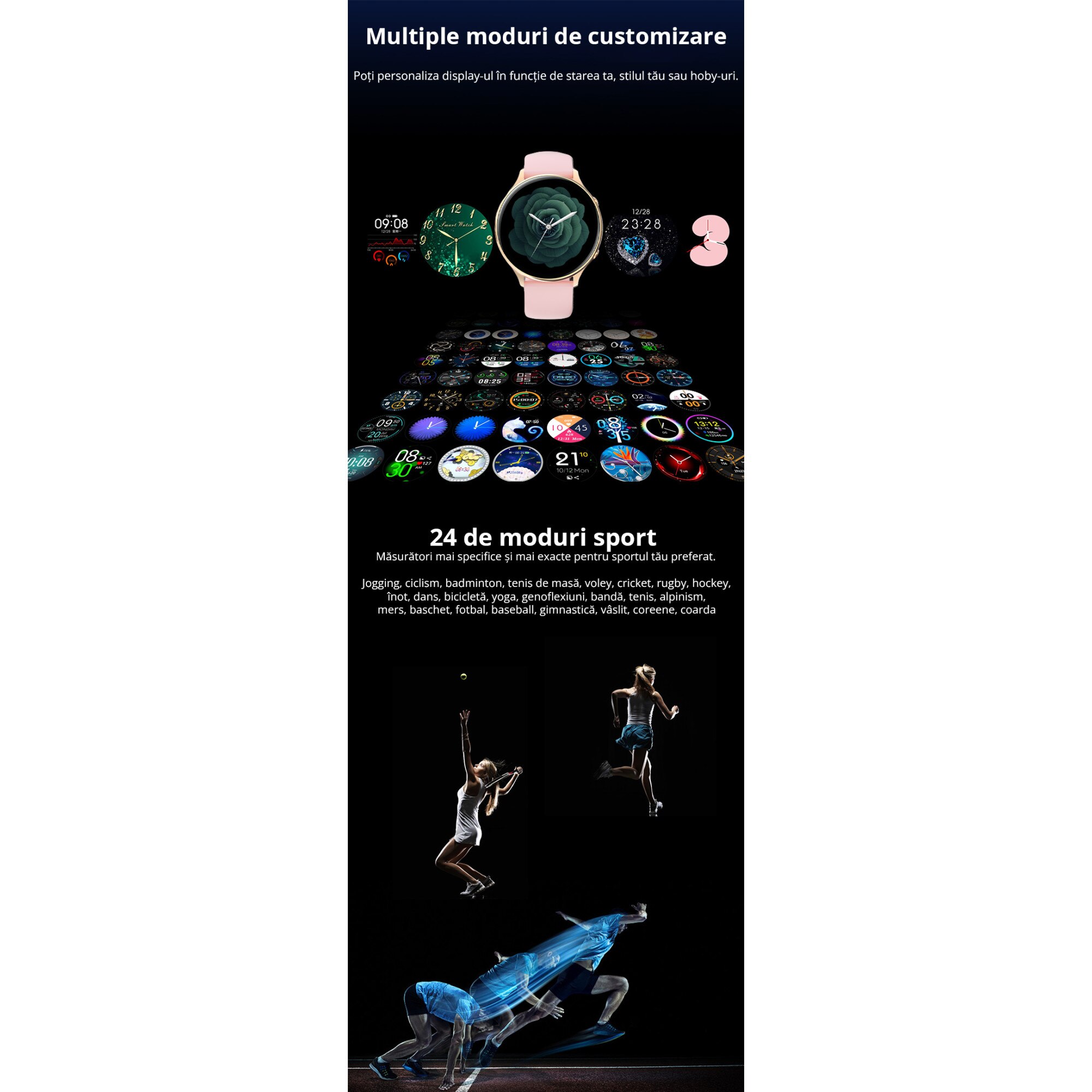 Ceas Smartwatch ZENKABEAT MX5, 1.28'' IPS HD Display, Buton Rotativ, 24 ...