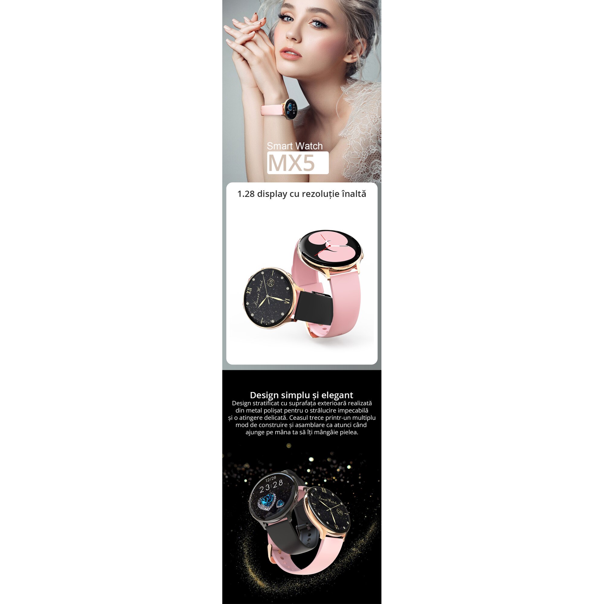 Ceas Smartwatch ZENKABEAT MX5, 1.28'' IPS HD Display, Buton Rotativ, 24 ...