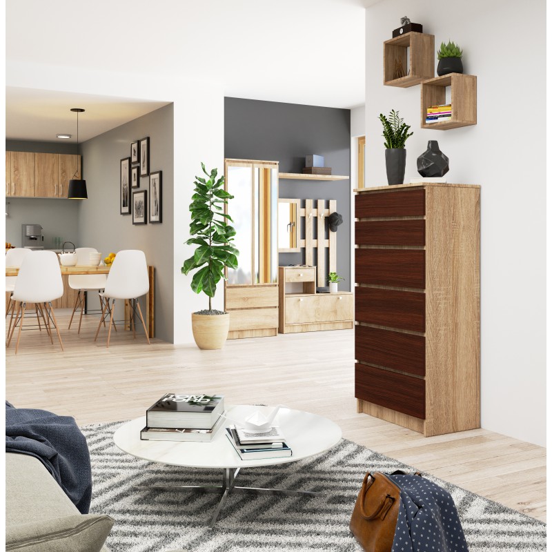 Comoda Akord Furniture Factory, 6 Sertare, 130 x 60 x 40 cm, Pal, Wenge ...