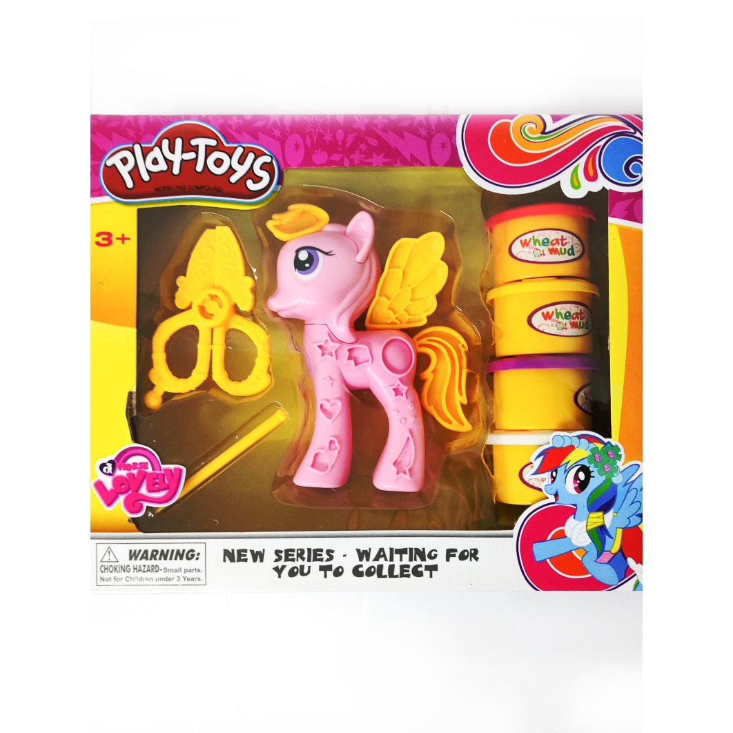 Set creativ Ponei, 4 bucati pasta modelatoare, foarfeca si bat, 3+, roz ...