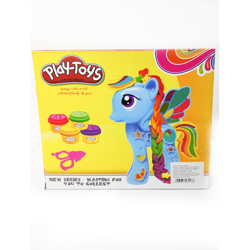 Set creativ Ponei, 4 bucati pasta modelatoare, foarfeca si bat, 3+, roz ...