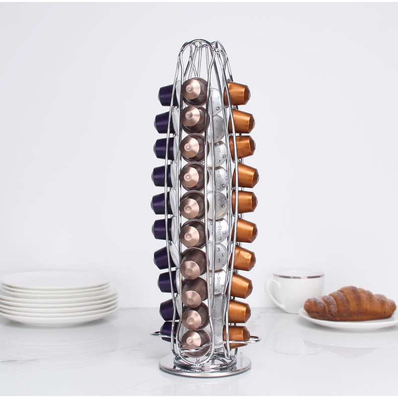 Suport 40 capsule Nespresso, rotativ, argintiu, metal, 40x14 cm - eMAG.ro