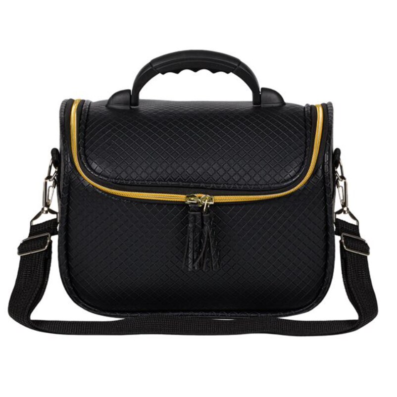 Portfard tip valiza cu maner si model in relief, Negru, 29 x 21 x 18 cm ...