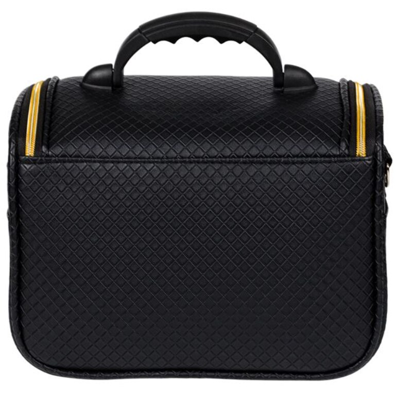 Portfard tip valiza cu maner si model in relief, Negru, 29 x 21 x 18 cm ...