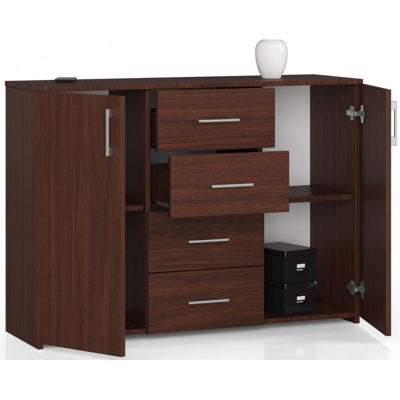 Comoda Akord Furniture Factory, 2 Usi/ 4 Sertare, 110 x 80 x 35 cm, Pal ...