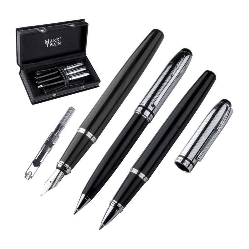 Set Stilou, Pix si Roller, Mark Twain, in cutie eleganta din Piele ...