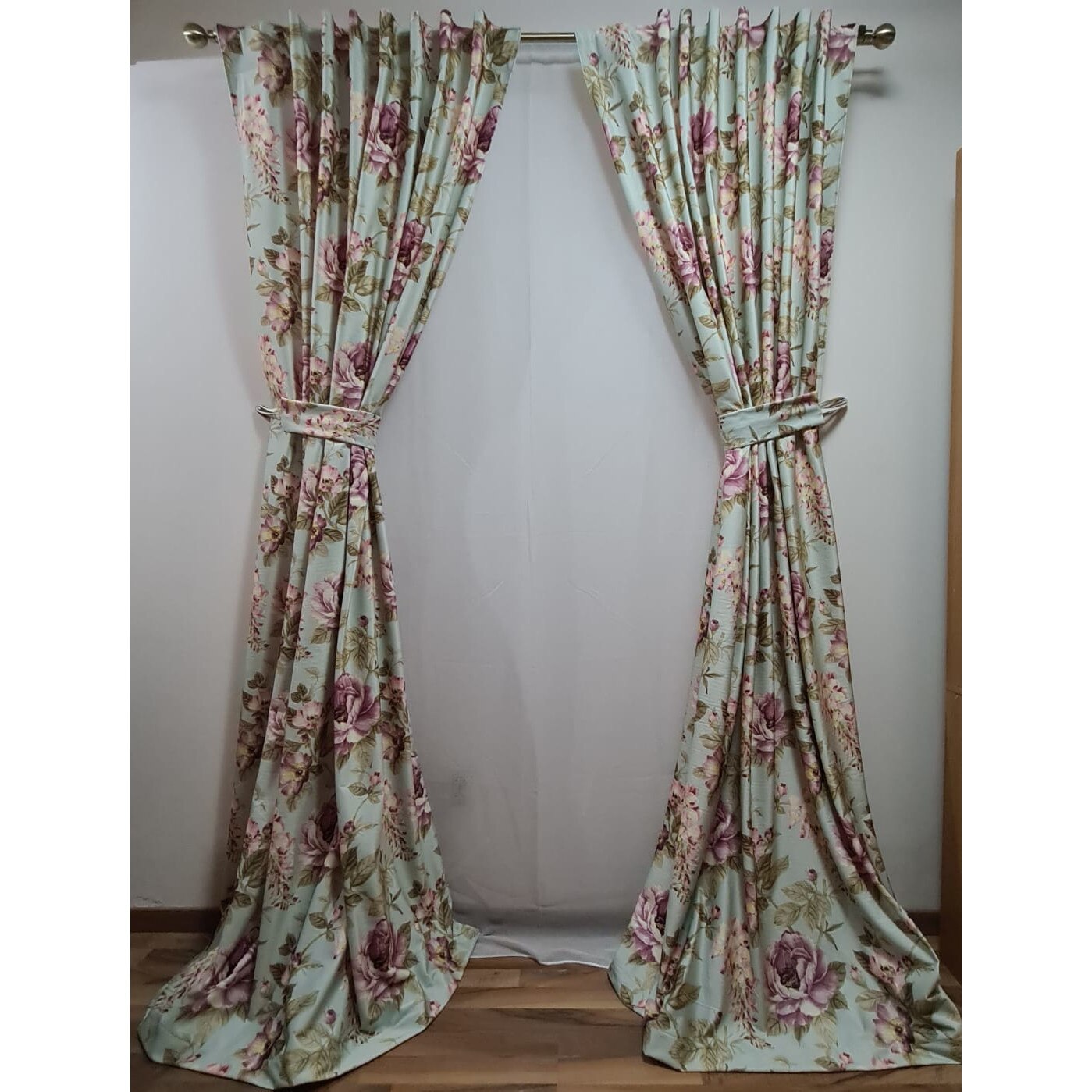 Set draperii Catifea Vernil cu Flori, 2 buc x 200 cm lungime / 240 cm ...