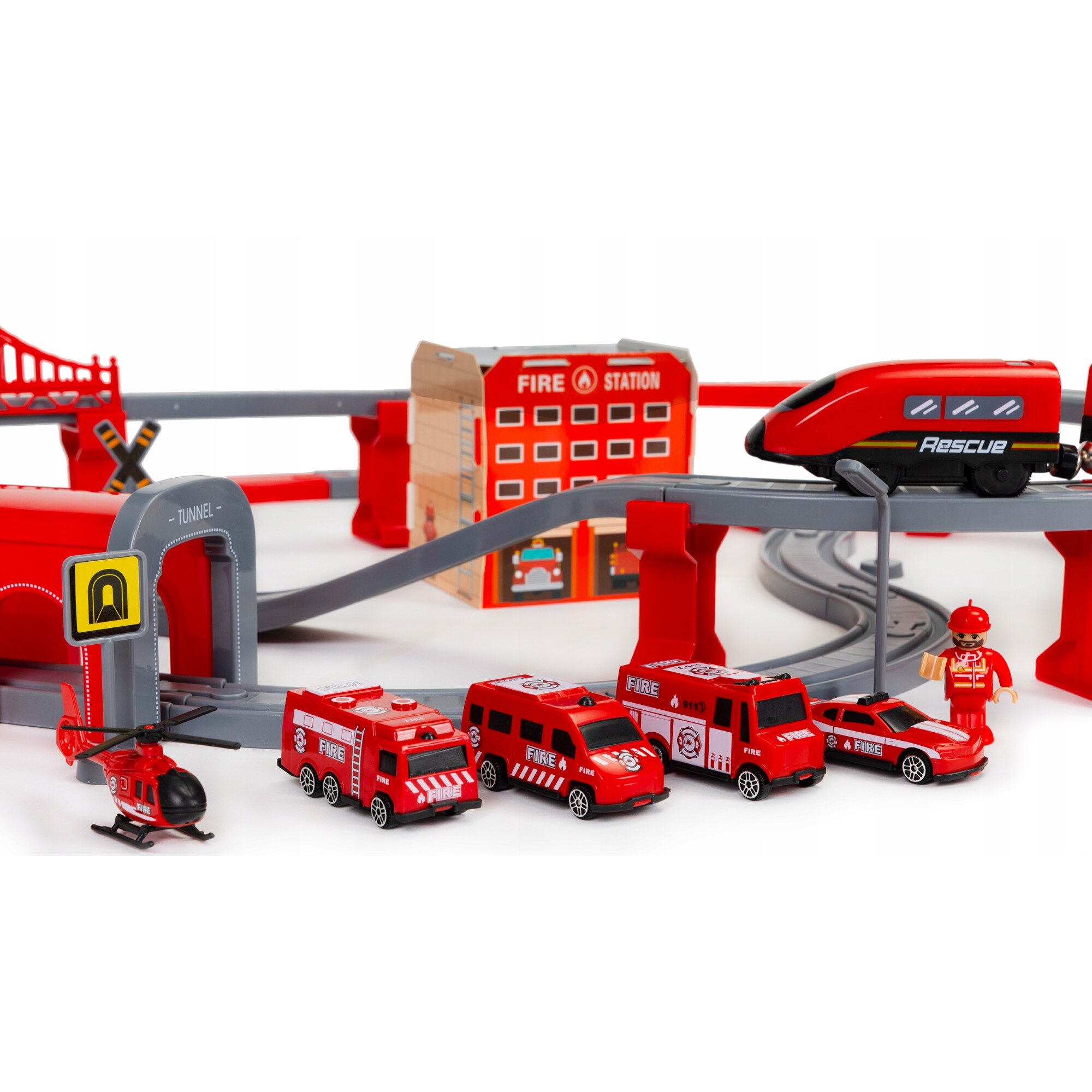 idealStore Red Fire Electric Fire Train, 92 елемента, 4 спасителни коли ...
