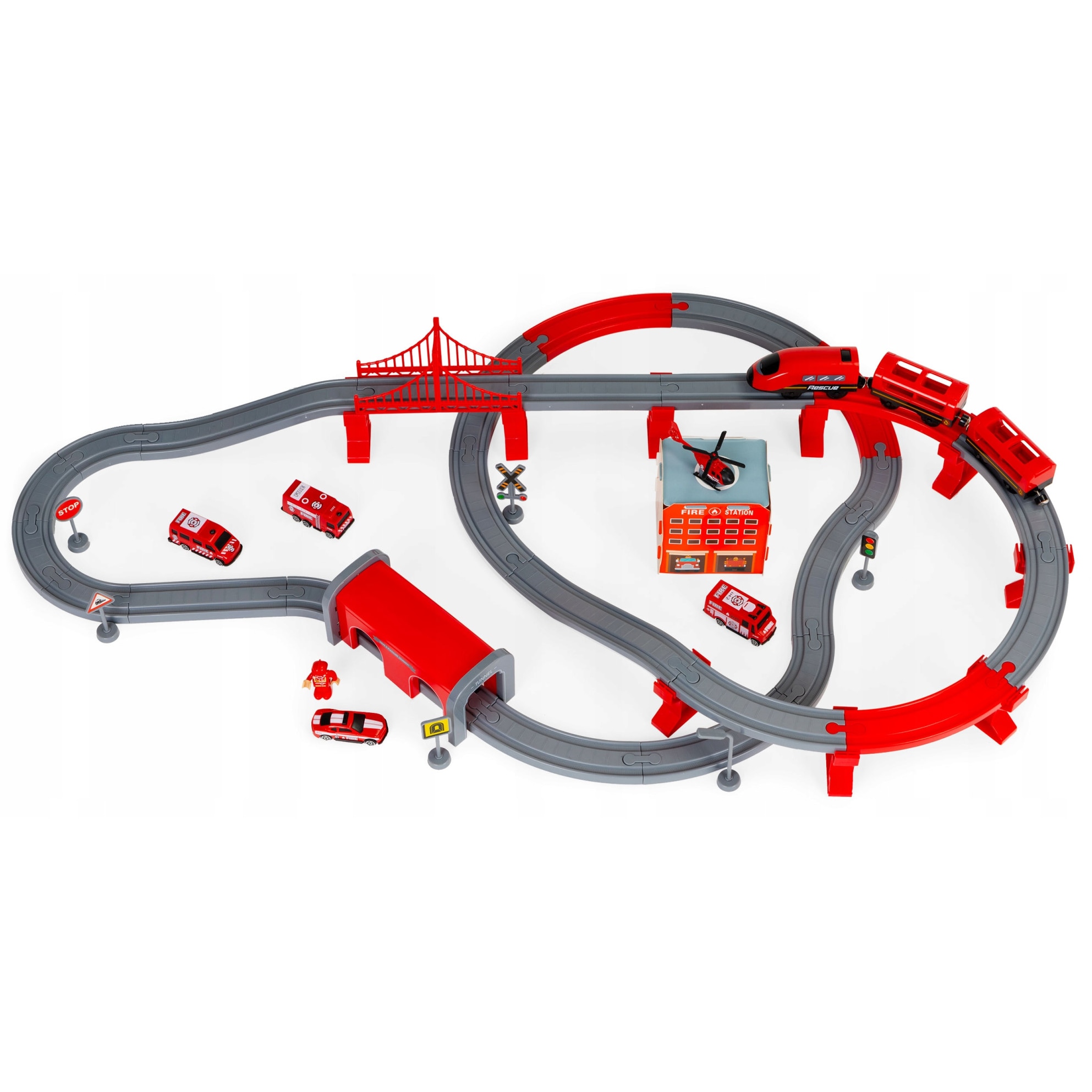idealStore Red Fire Electric Fire Train, 92 елемента, 4 спасителни коли ...