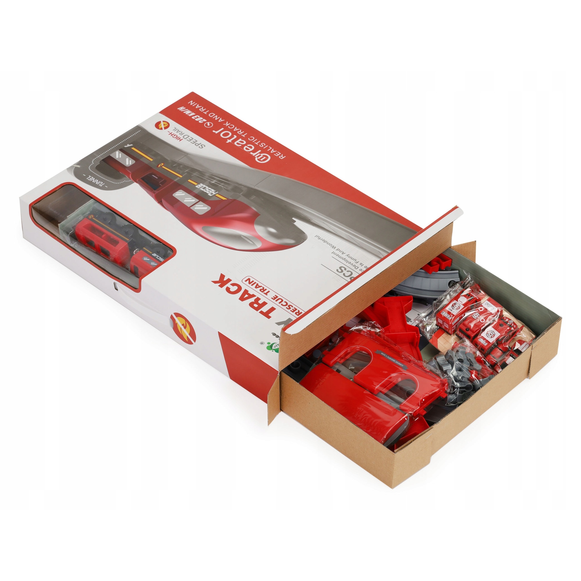 idealStore Red Fire Electric Fire Train, 92 елемента, 4 спасителни коли ...