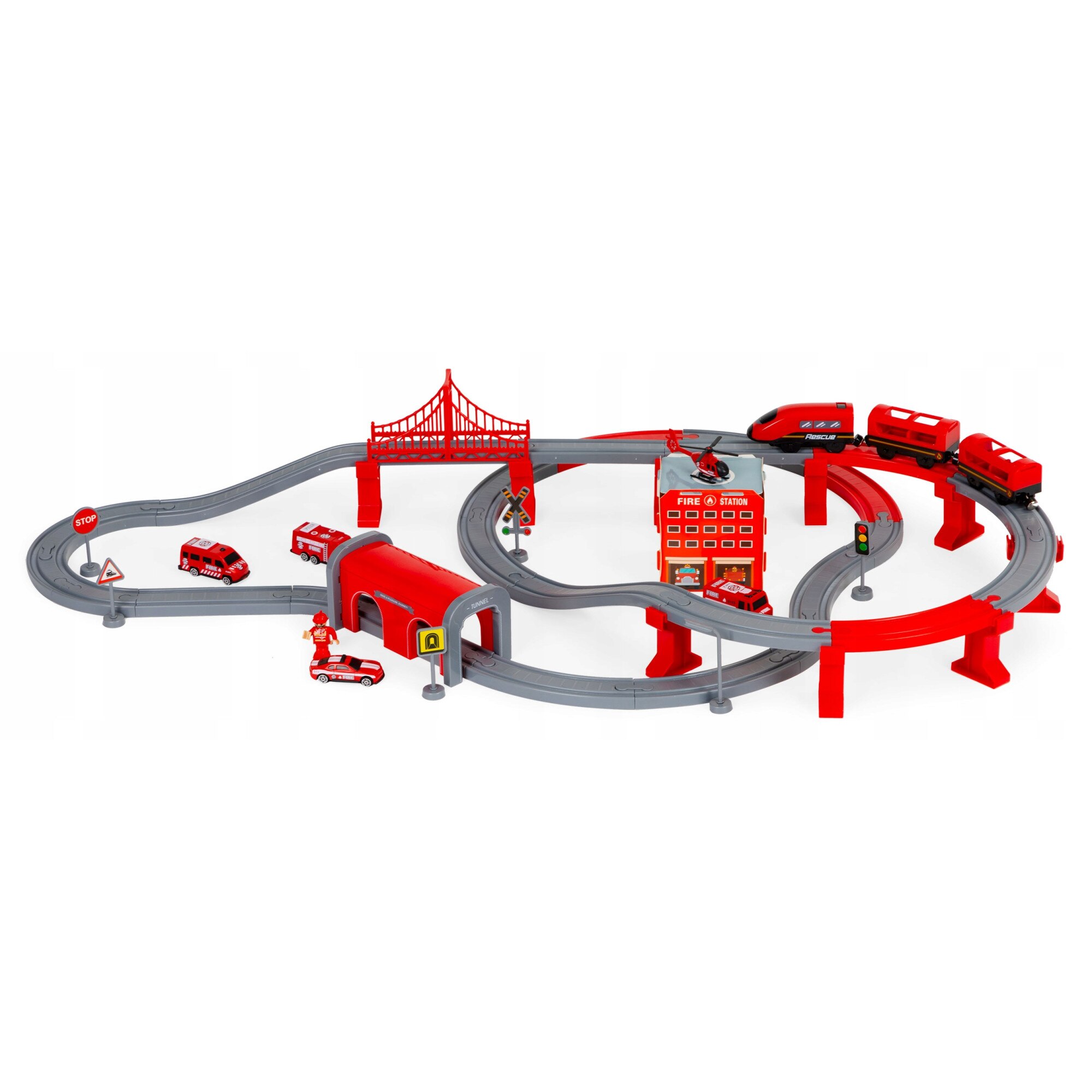 idealStore Red Fire Electric Fire Train, 92 елемента, 4 спасителни коли ...