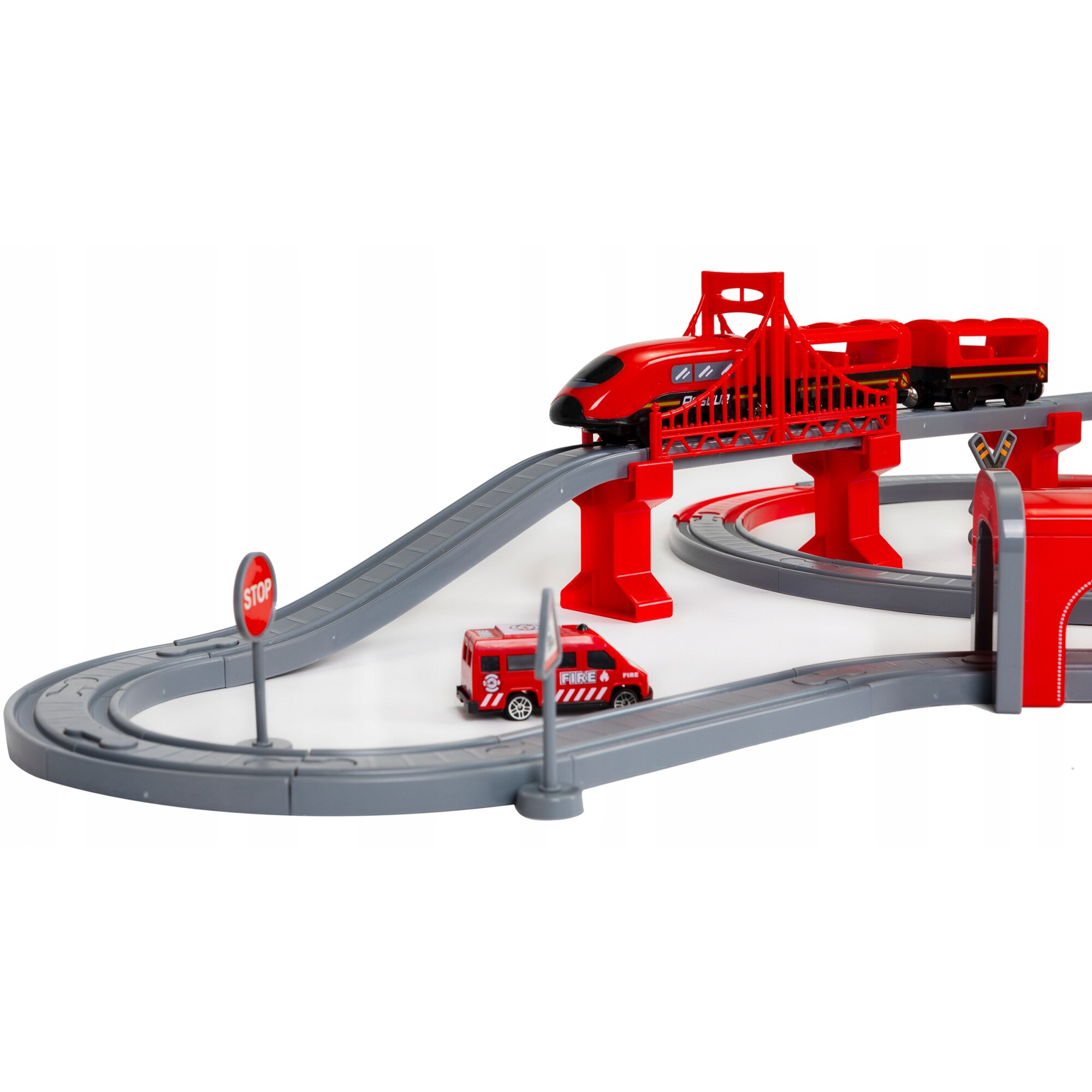 idealStore Red Fire Electric Fire Train, 92 елемента, 4 спасителни коли ...