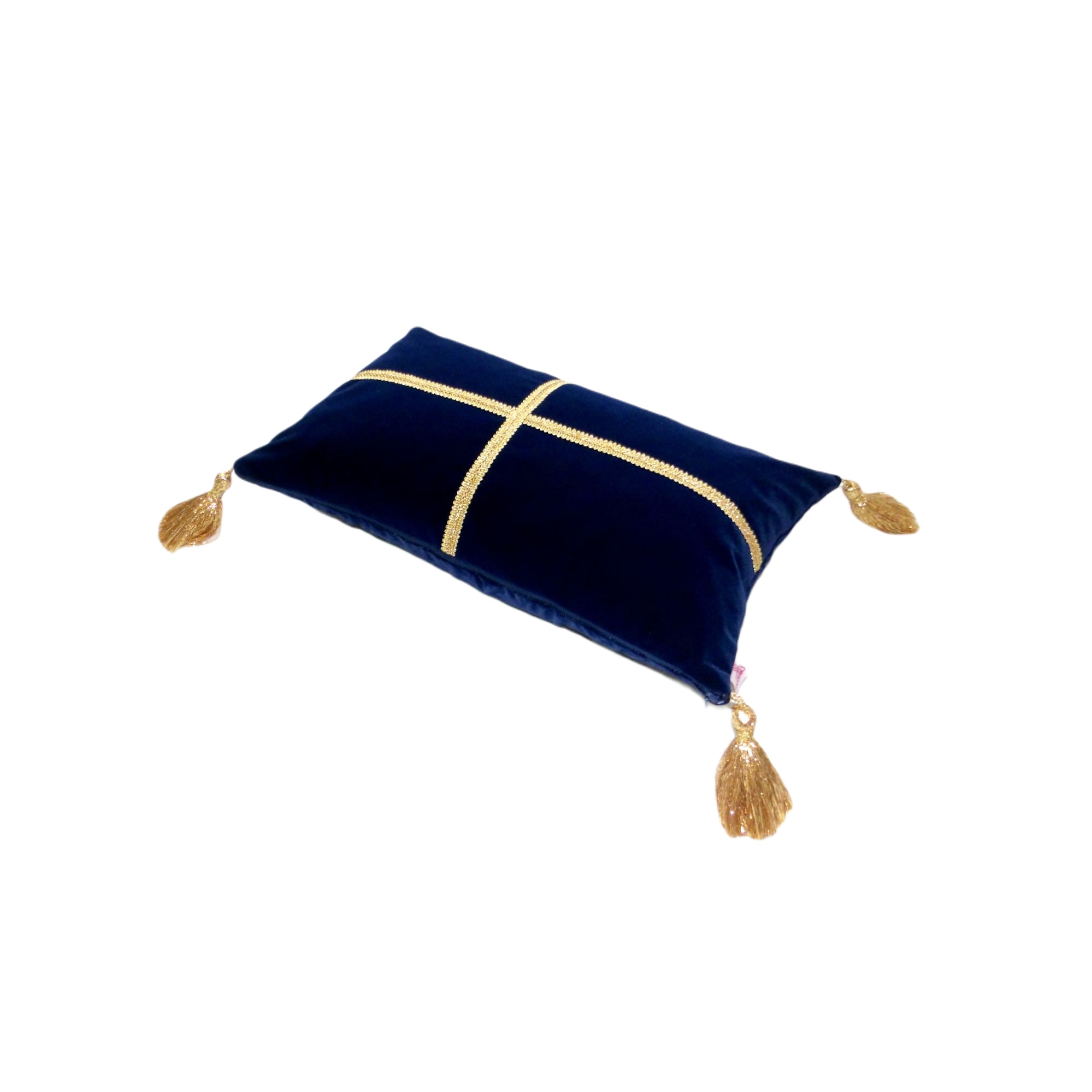 Perna decorativa dreptunghi bleumarin inchis din catifea si auriu 50 cm ...