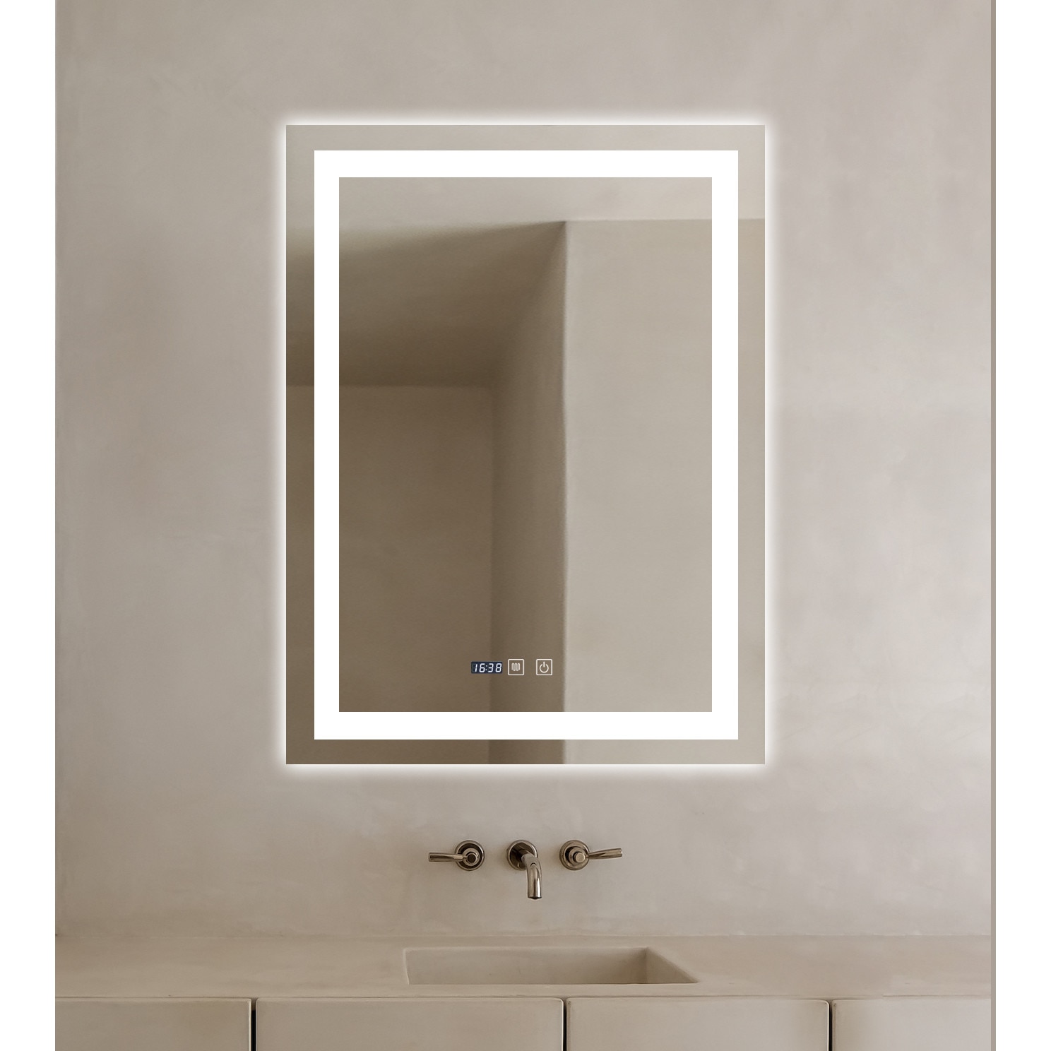 Oglinda pentru baie cu iluminare led, functie dezaburire, ceas si ...