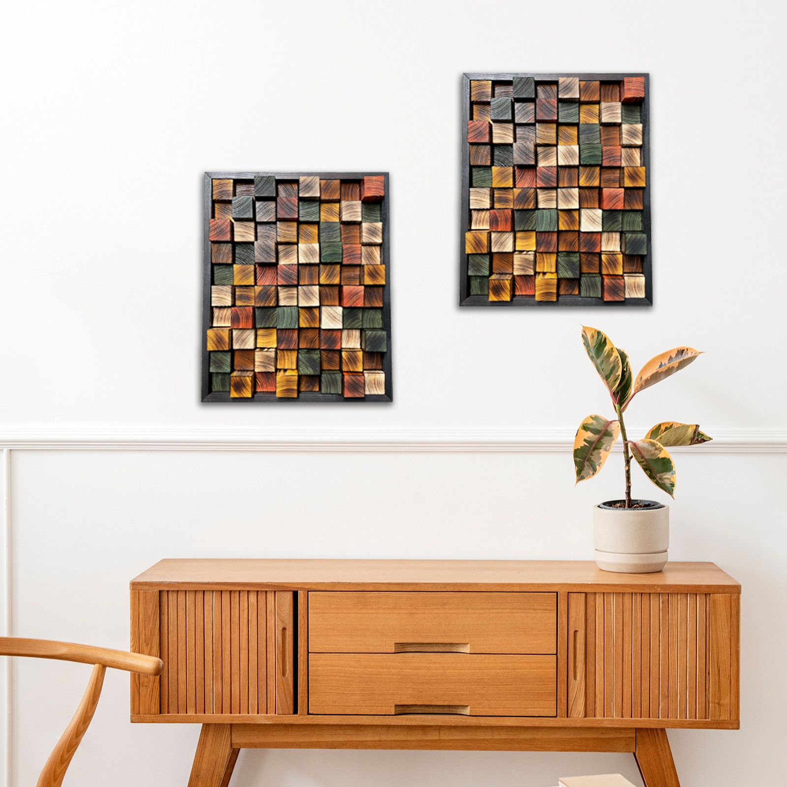 Set tablouri handmade din lemn masiv, 3D, abstract, ADORNO DUO, 32x26 ...