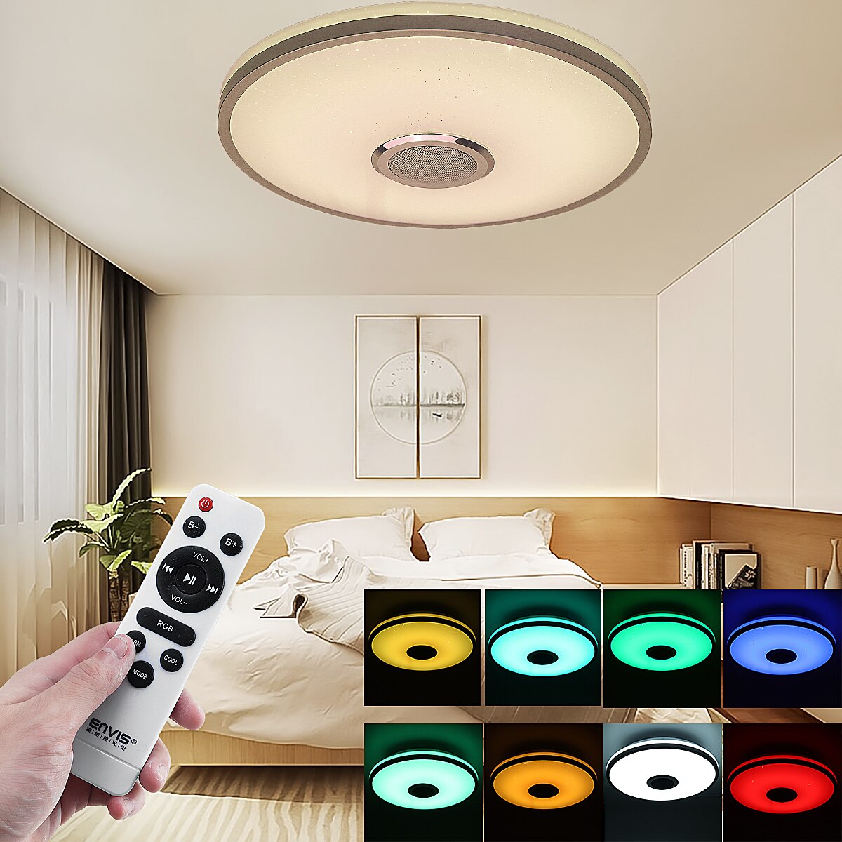 Plafoniera LED cu telecomanda, MECO, 200W, 110-240V, telecomanda, alb ...