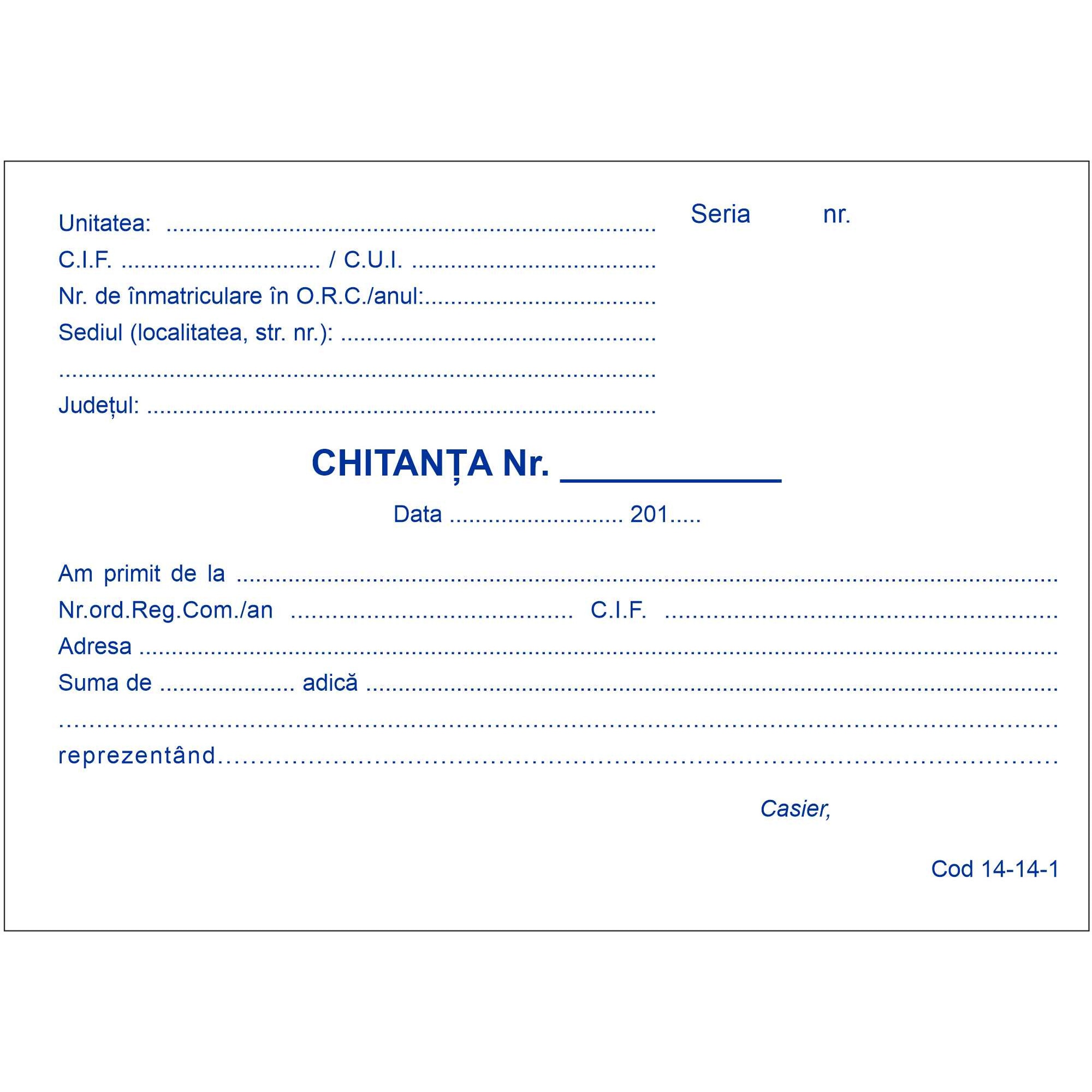 Chitantier 2 exemplare, Autocopiativ, Nepersonalizat, Pachet 50 de ...
