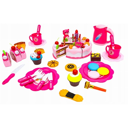 Set tort aniversar cu 80 accesorii, 3+ ani, 28x21x10 cm, Roz - eMAG.ro