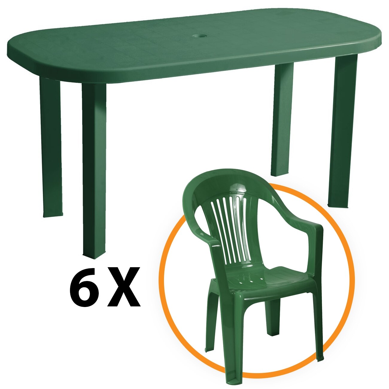 Set masa OMC 140x70x70 cu 6 scaune OMC, pentru gradina, verde, din ...