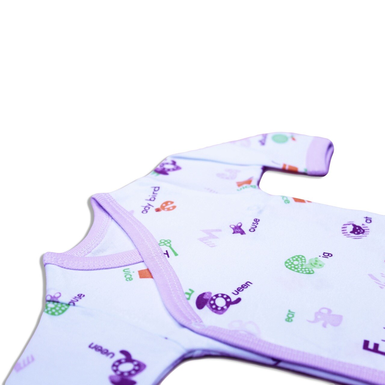 Body 6 capse cu maneca lunga, alb/mov, imprimeu alfabet, bumbac 100% ...