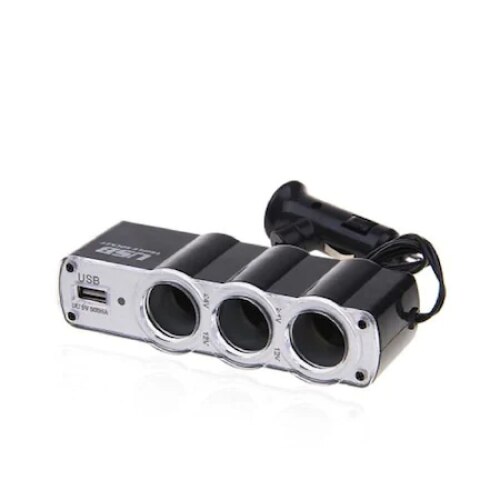 Splitter priza auto cu cablu SYNO, 3 x soclu bricheta si 1 USB, negru ...