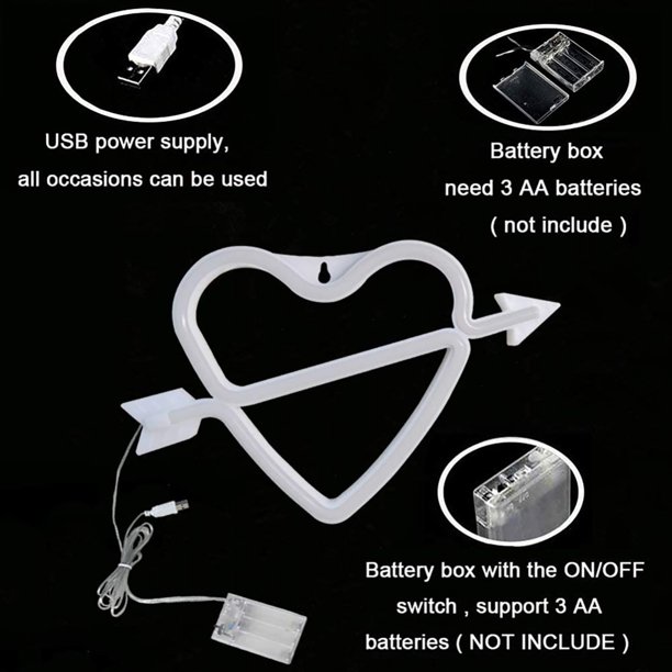 Lampa LED neon, semn Inima cu sageata, lumina roz 28.5x18 cm, cu ...