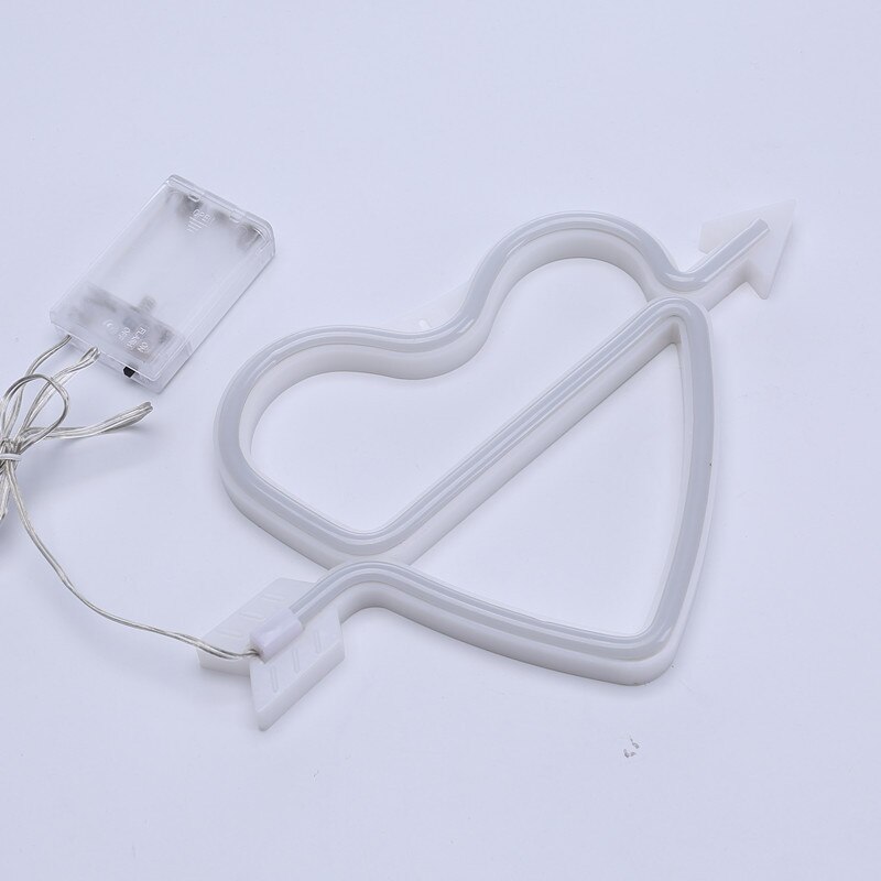 Lampa LED neon, semn Inima cu sageata, lumina roz 28.5x18 cm, cu ...