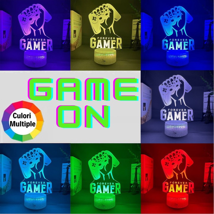 Lampa de birou, noptiera gaming LED 3D iluzie optica, baza cu control ...