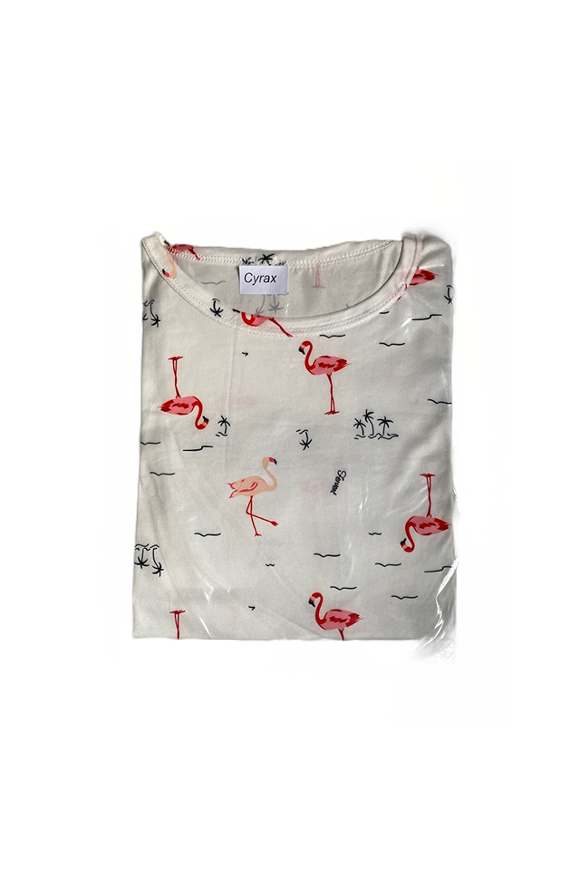 Pijama dama, model Flamingo, alb/roz, S - eMAG.ro