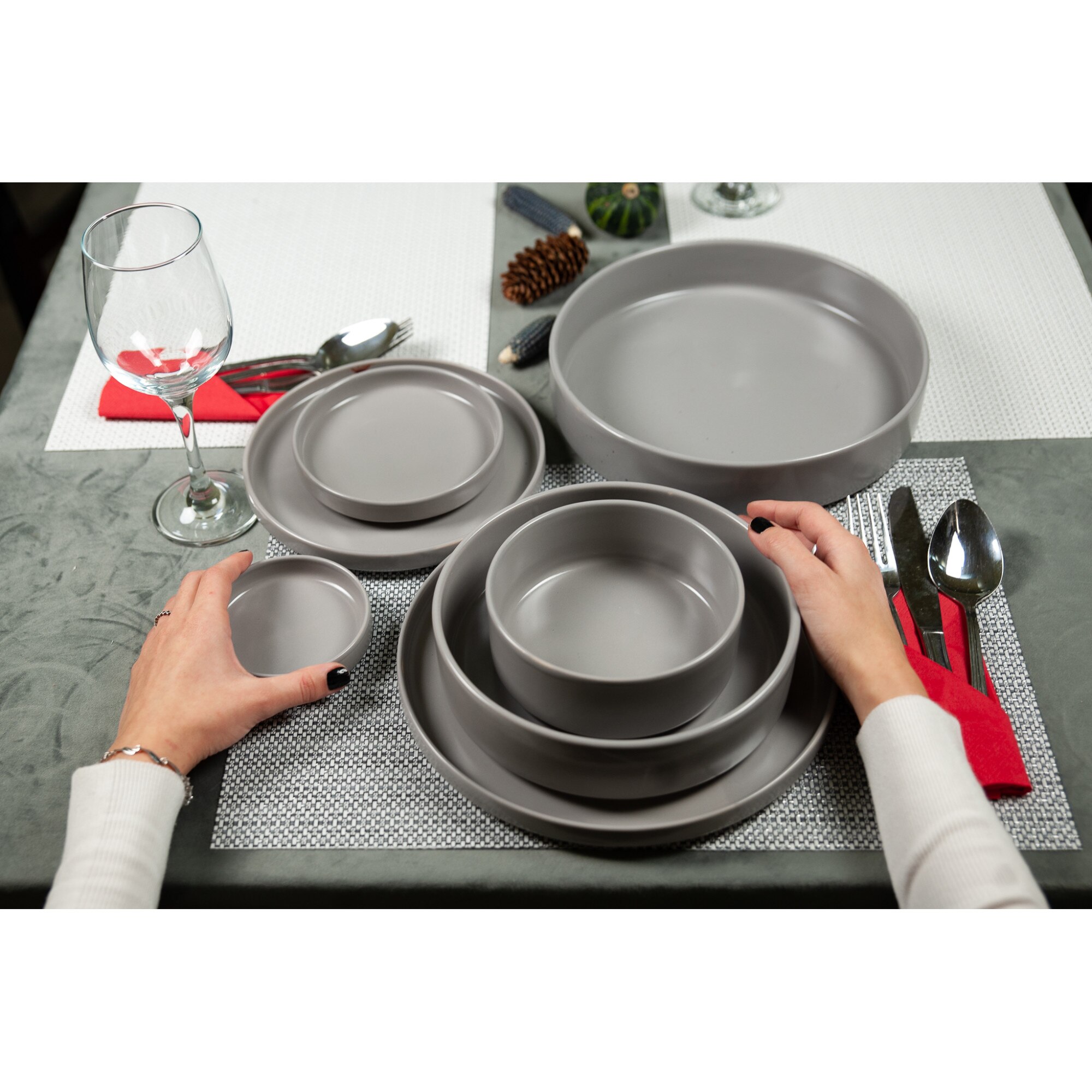 Set vesela din Ceramica, 7 piese, Besondere Mattes Grau, Gri - eMAG.ro