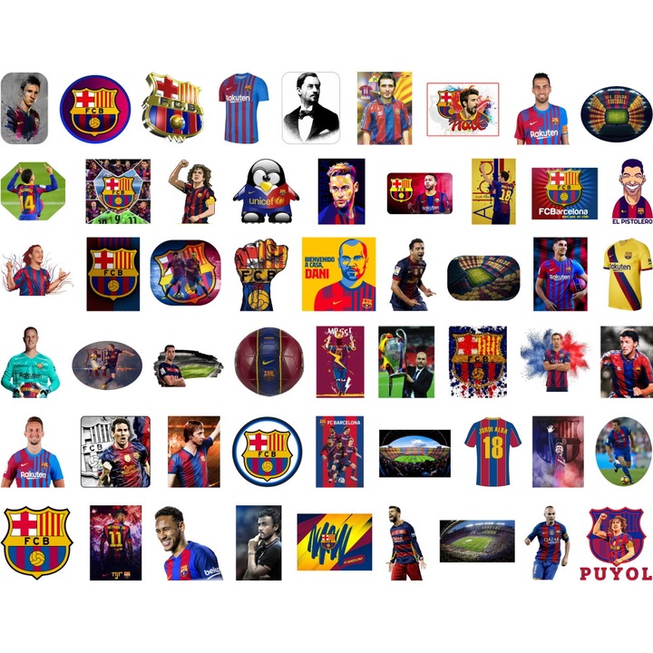 Set 50 Stickere din vinil, model FC Barcelona si breloc succes - eMAG.ro