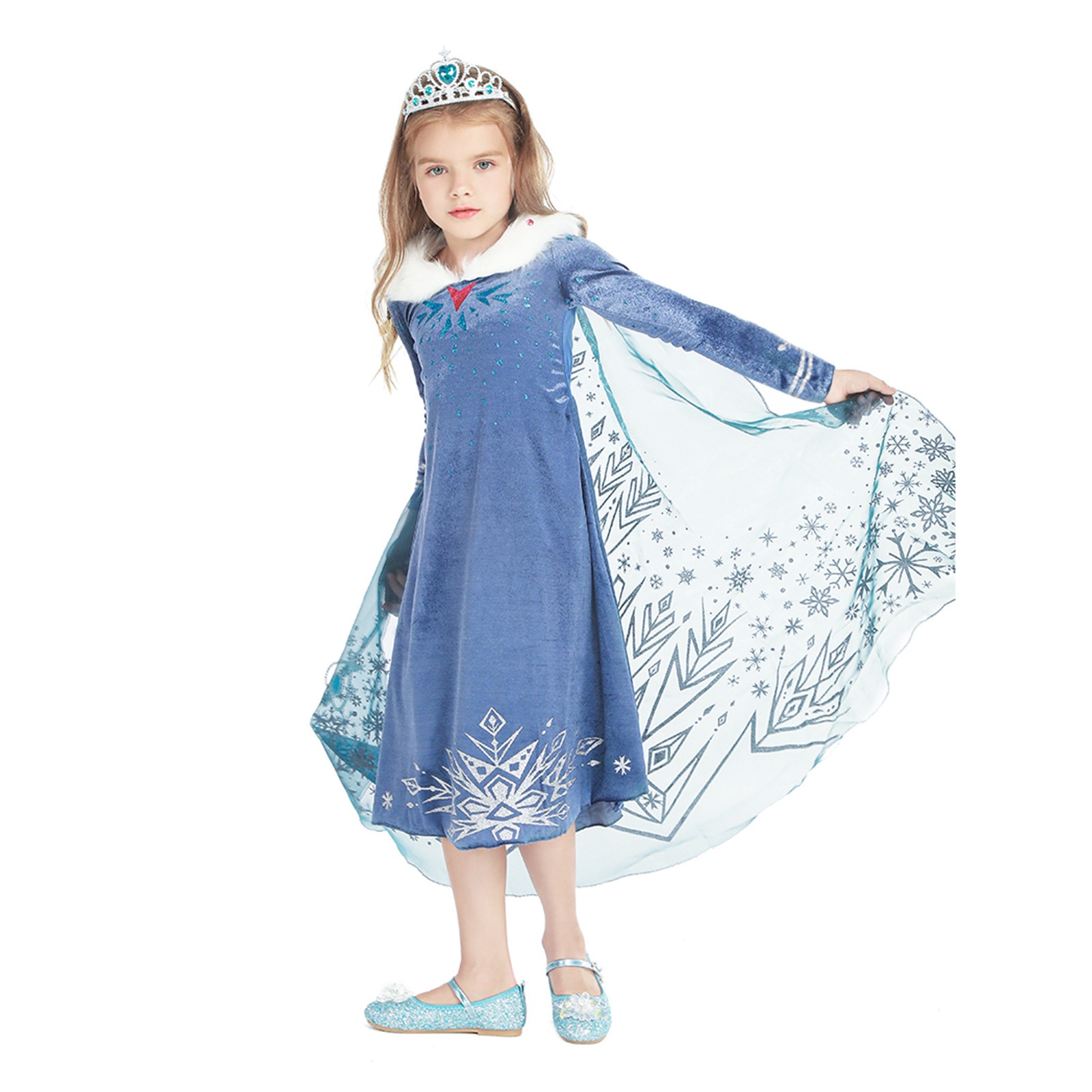 Costum Elsa Frozen Printesa Zapezii, AmzBarley®, 8-10 Ani, 140 cm ...