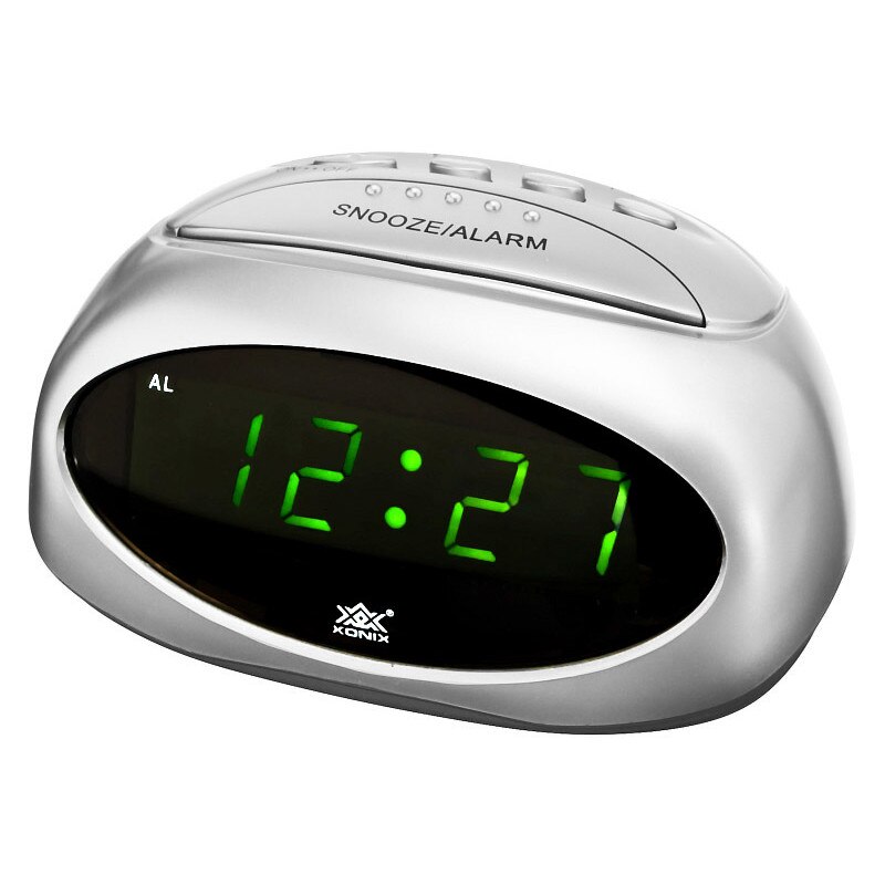 Ceas decorativ desteptator, Xonix, Plastic, 10.8 cm, Argintiu/Verde ...