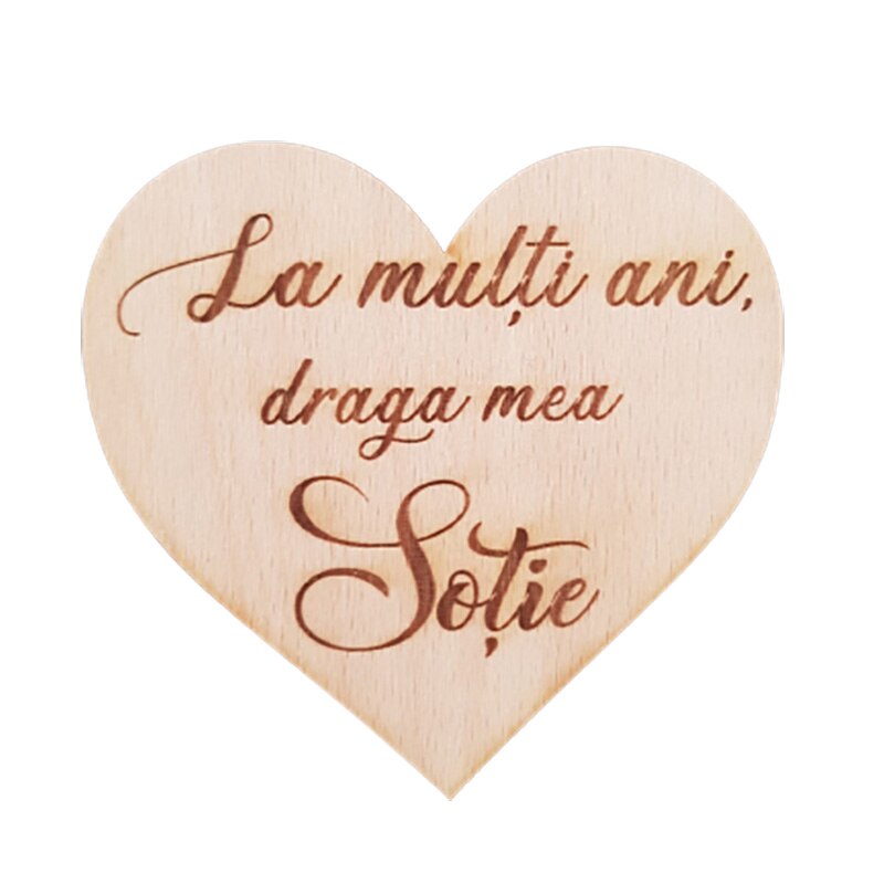 Decoratiune Inima mesaj personalizat, pentru aranjamente, lemn, 10 cm ...