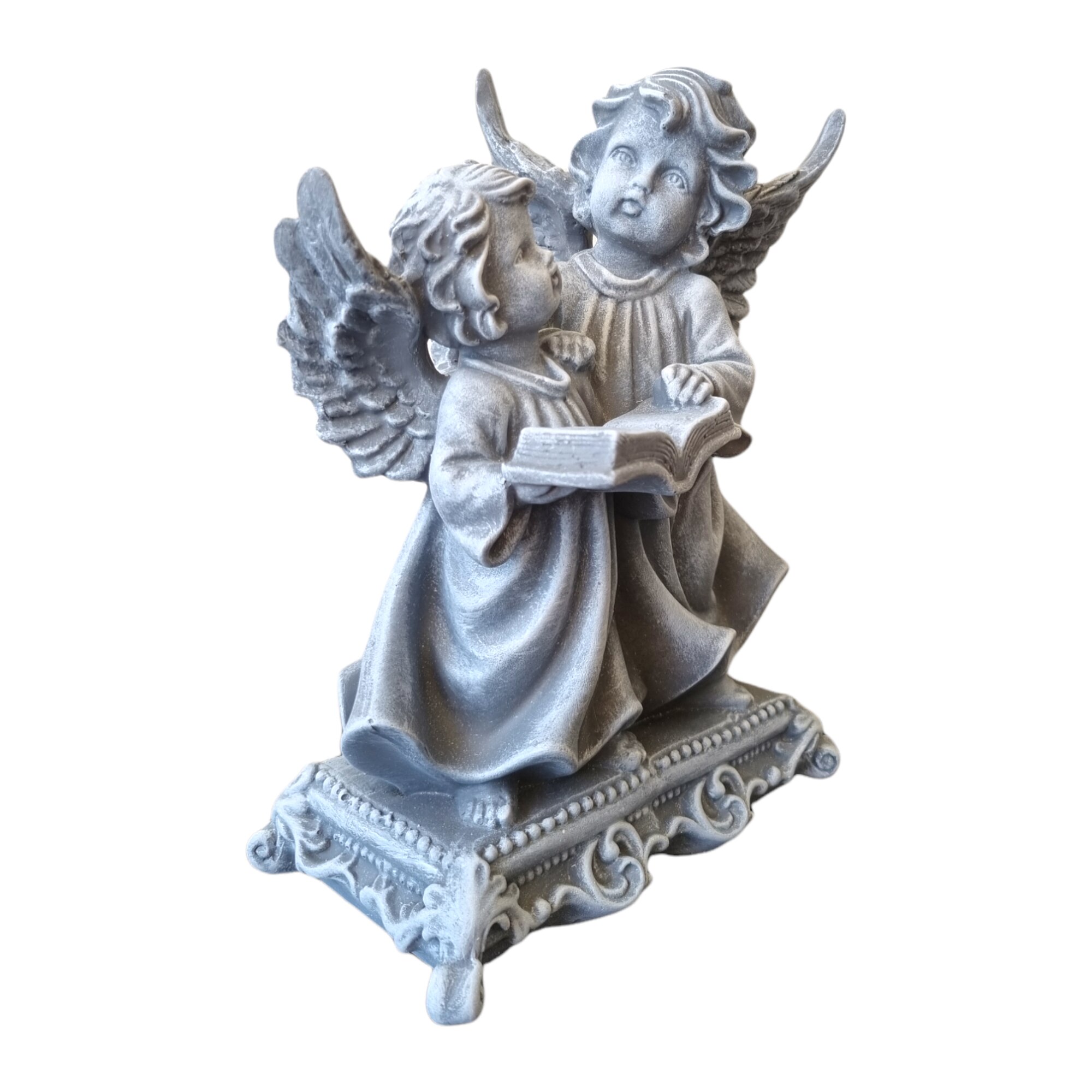 Statueta Perechea de Ingeri cititori, gri, realizata manual, 24x20x13 ...