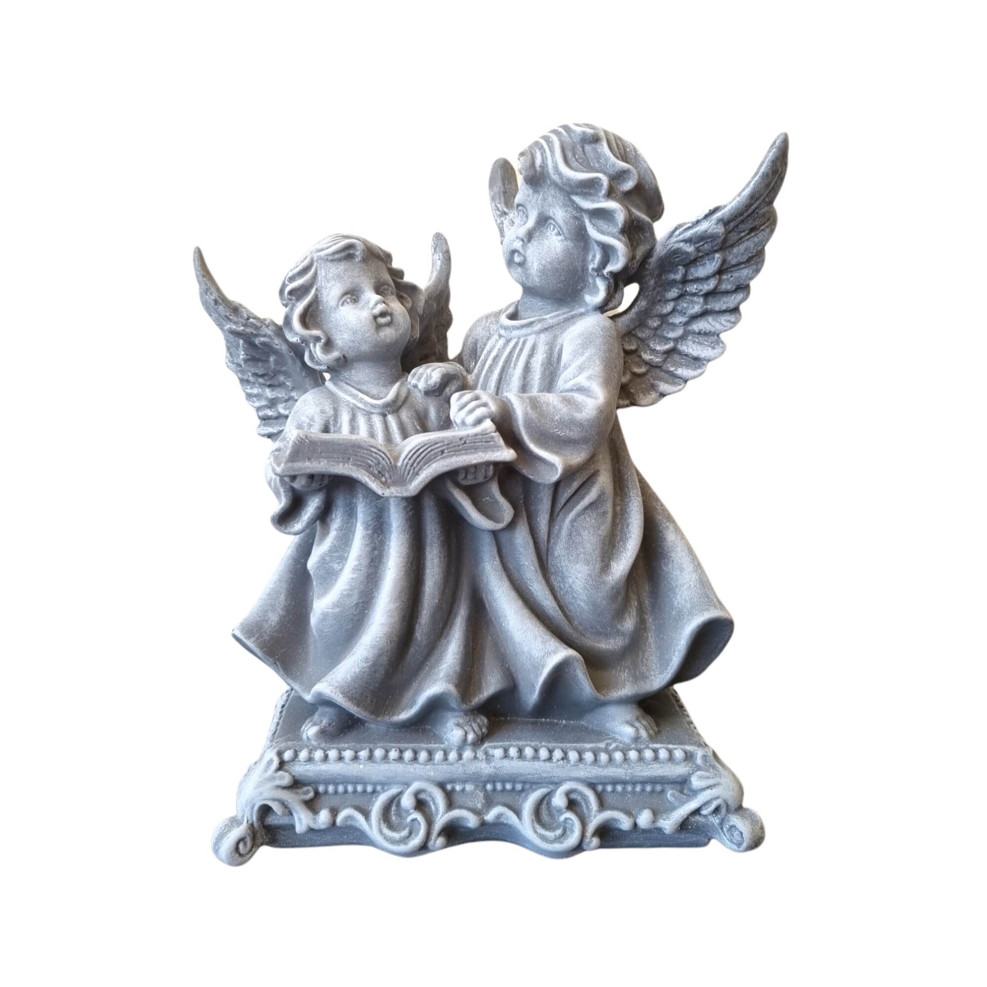 Statueta Perechea de Ingeri cititori, gri, realizata manual, 24x20x13 ...