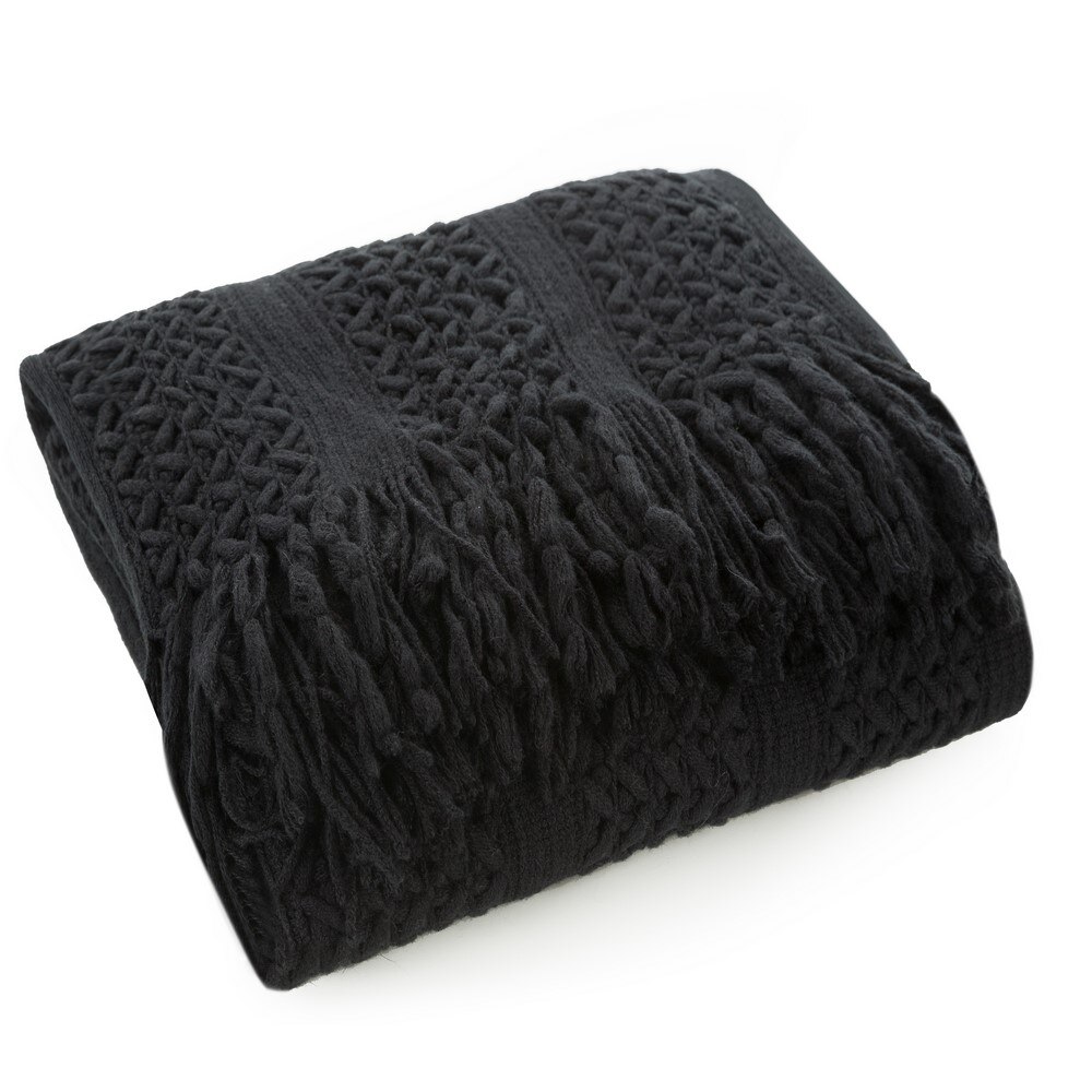 Patura impletita cu franjuri Mila, Eurofirany, Acril, 130x170 cm, Negru ...