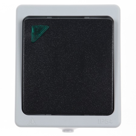 Intrerupator simplu cu indicator luminos, aparent, 10A, IP54, gri/negru ...