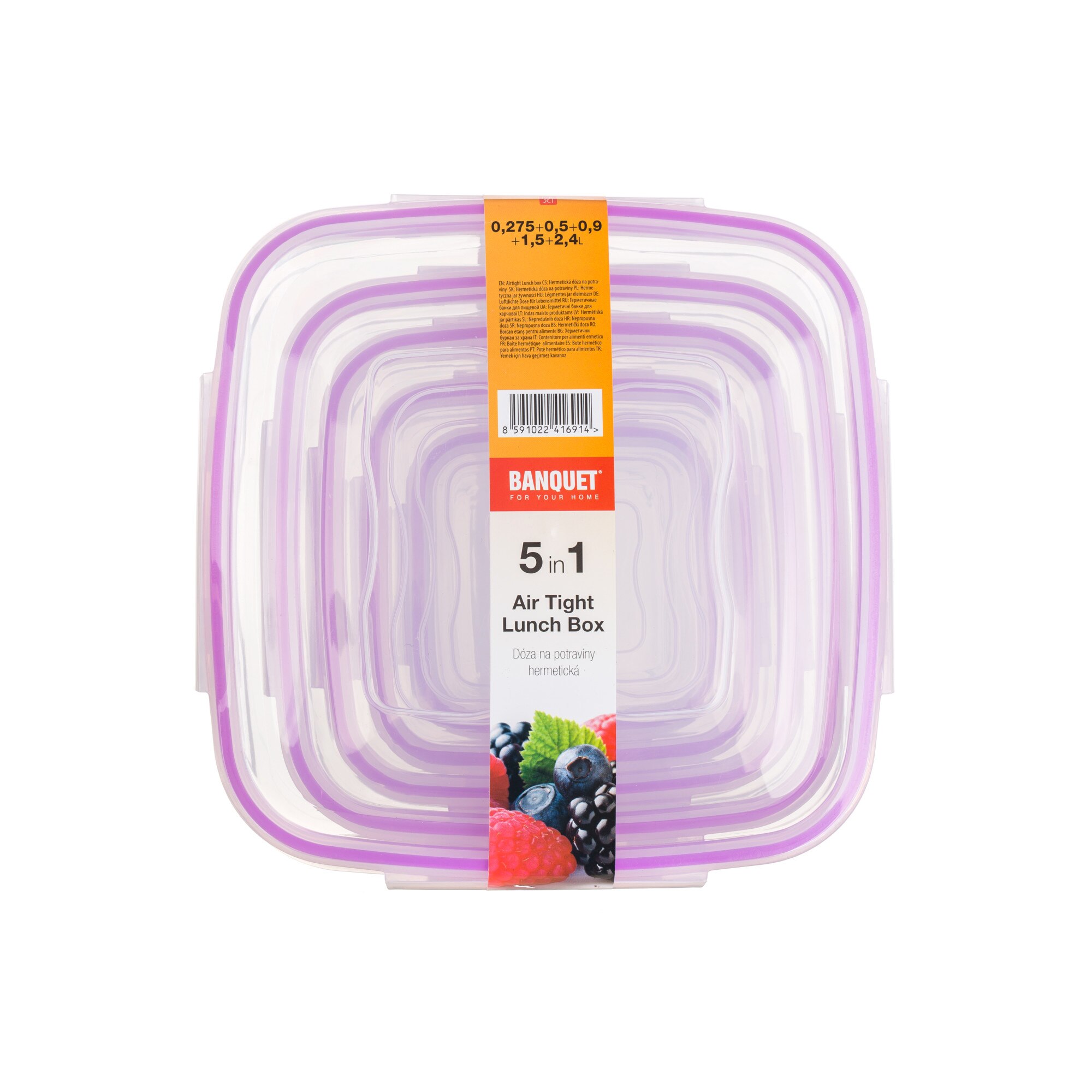 Banquet műanyag doboz, 5db, 0.275L, 0.5L, 0.9L, 1.5L, 2.4L, lila - eMAG.hu