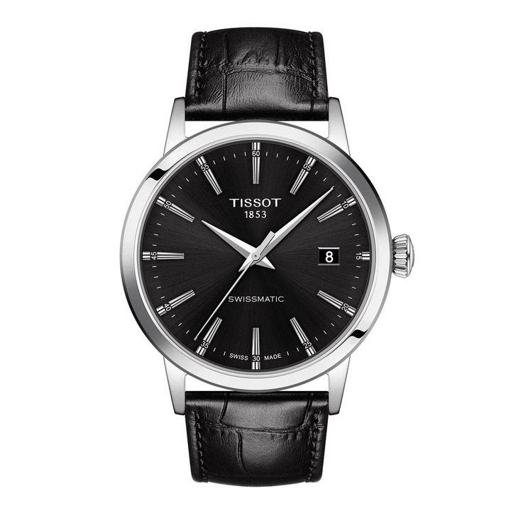 Ceas barbati Tissot Cassic Dream Swissmatic, Piele naturala, Negru ...