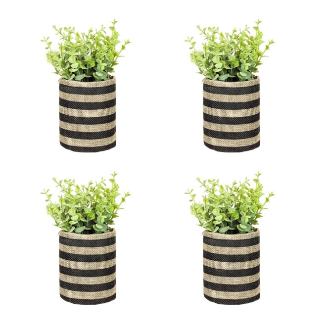 Set 4 ghivece decorative eucalipt artificial, bej/negru, 17 x 8 cm ...