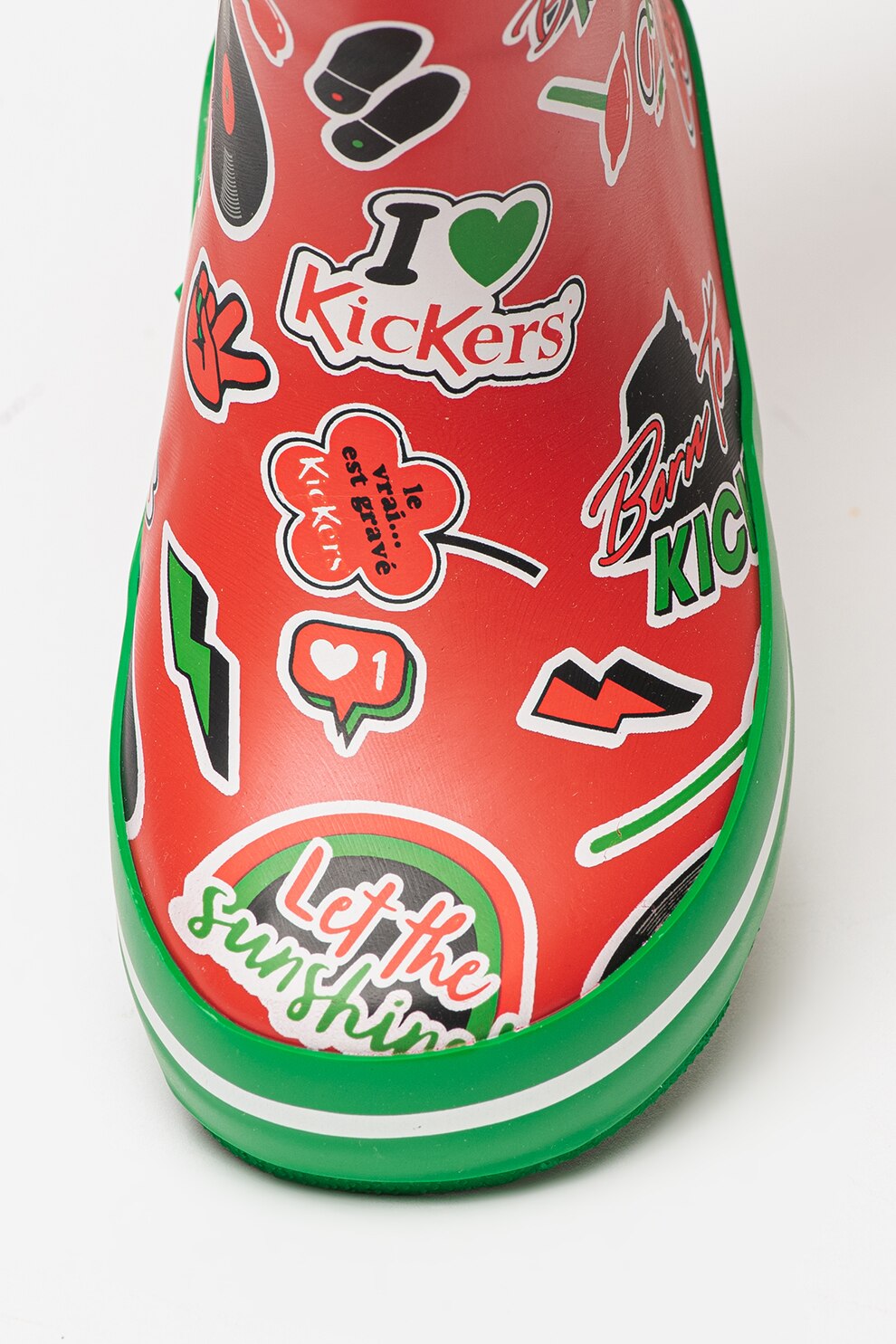 Kickers kids, Cizme cu imprimeu KickRain, Rosu, Verde, 24 EU - eMAG.ro