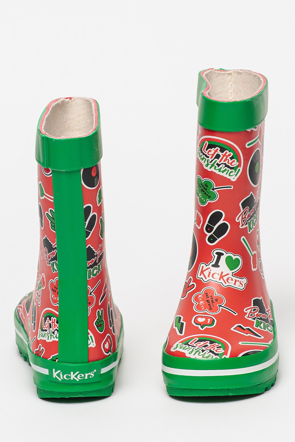 Kickers kids, Cizme cu imprimeu KickRain, Rosu, Verde, 24 EU - eMAG.ro
