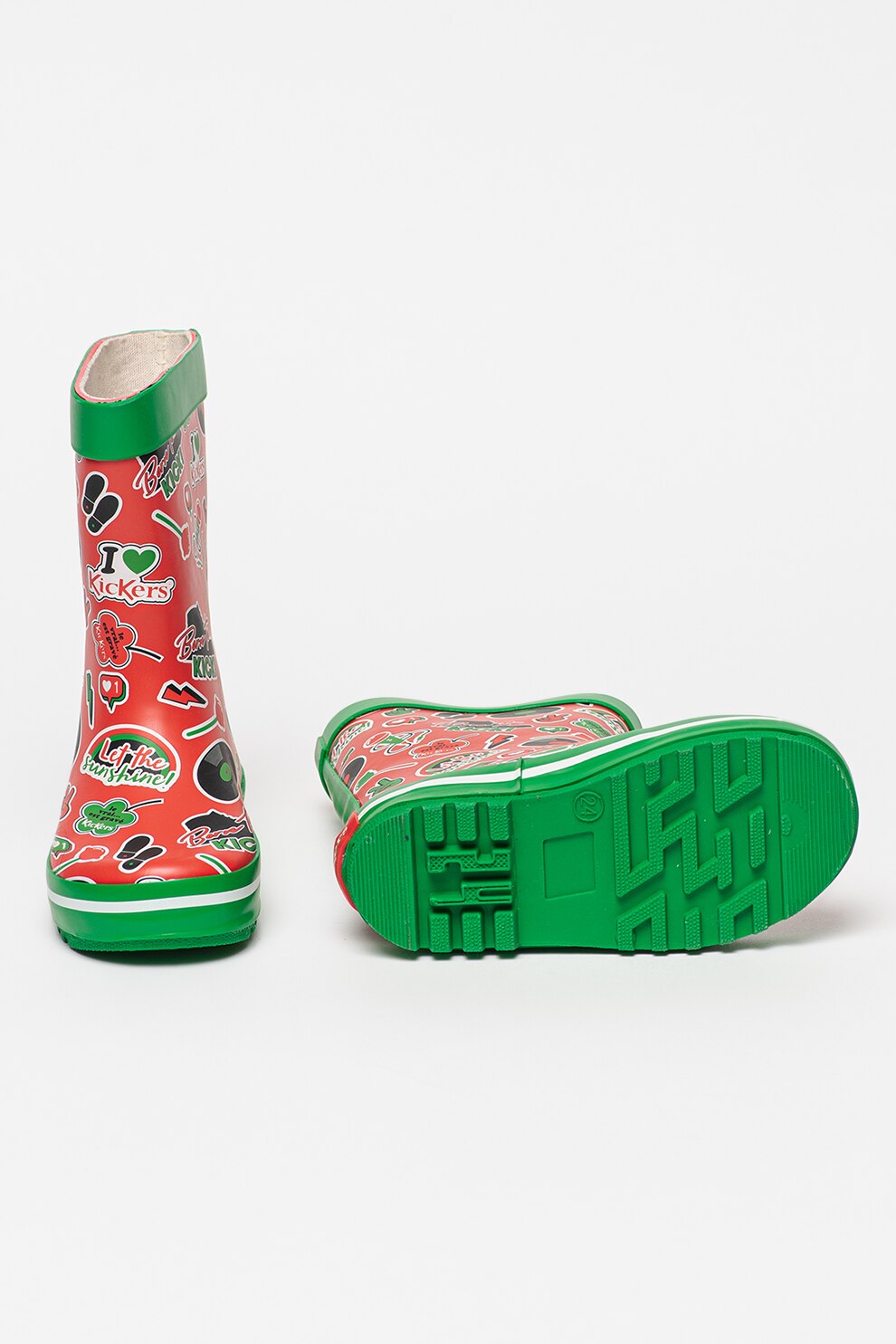Kickers kids, Cizme cu imprimeu KickRain, Rosu, Verde, 24 EU - eMAG.ro