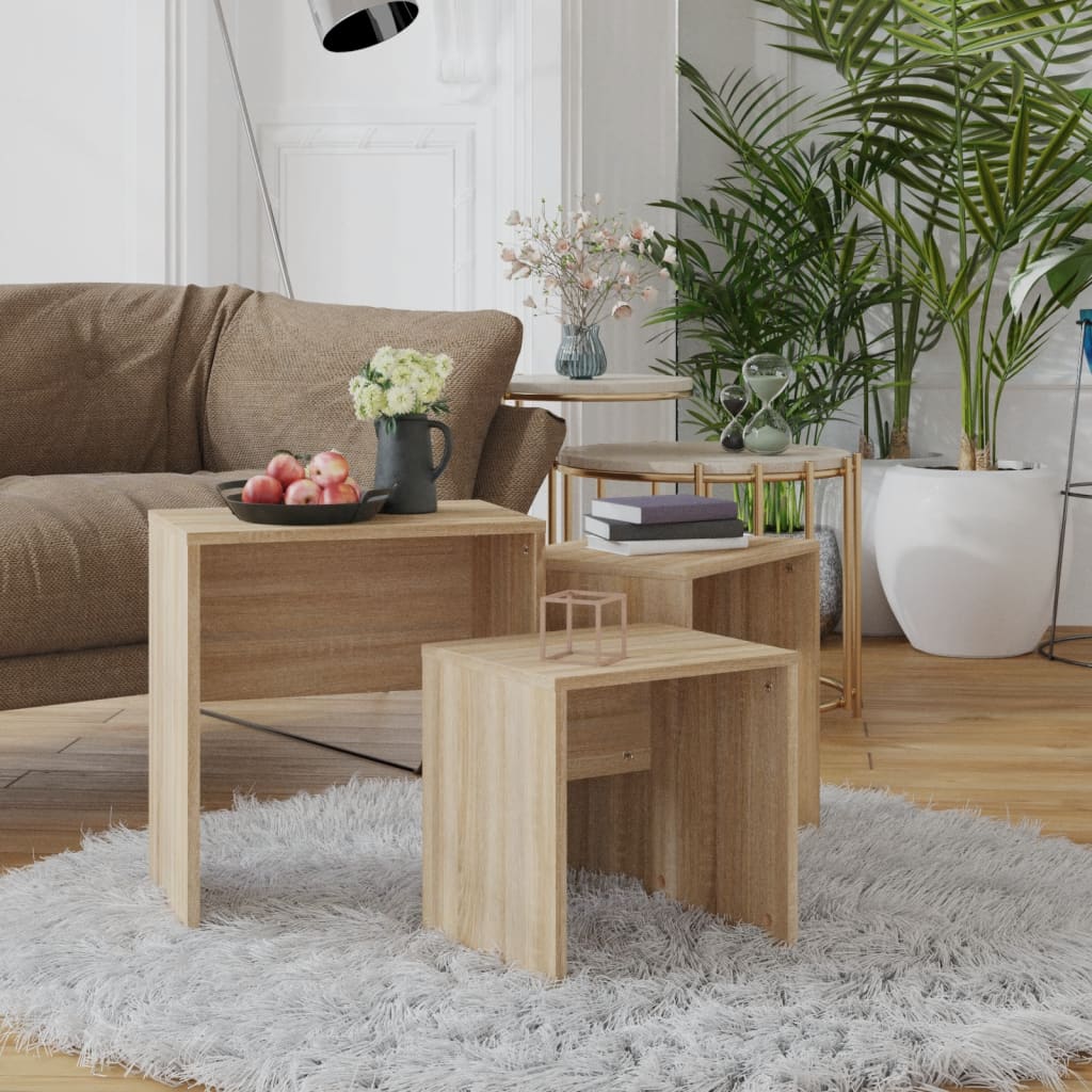 Set masute de cafea suprapuse vidaXL, 3 piese, 46 x 30 x 50 cm, stejar ...