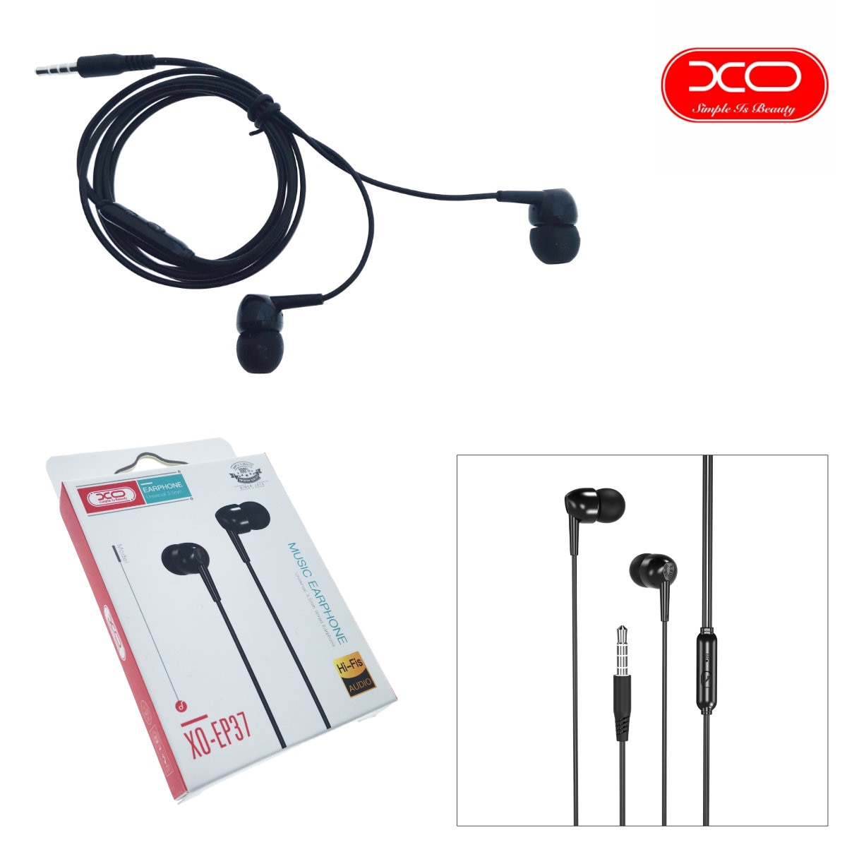 Casti in-ear cu microfon, XO-EP37 87788, conector tip Jack 3.5 mm, control pe fir, lungime cablu ...