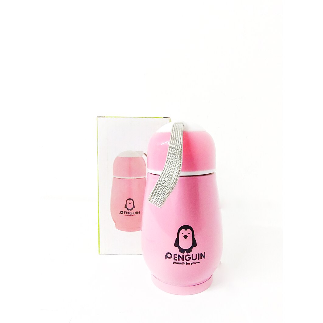 Termos pentru copii, model cu pinguin, otel inoxidabil, dublu, roz, 200 ...