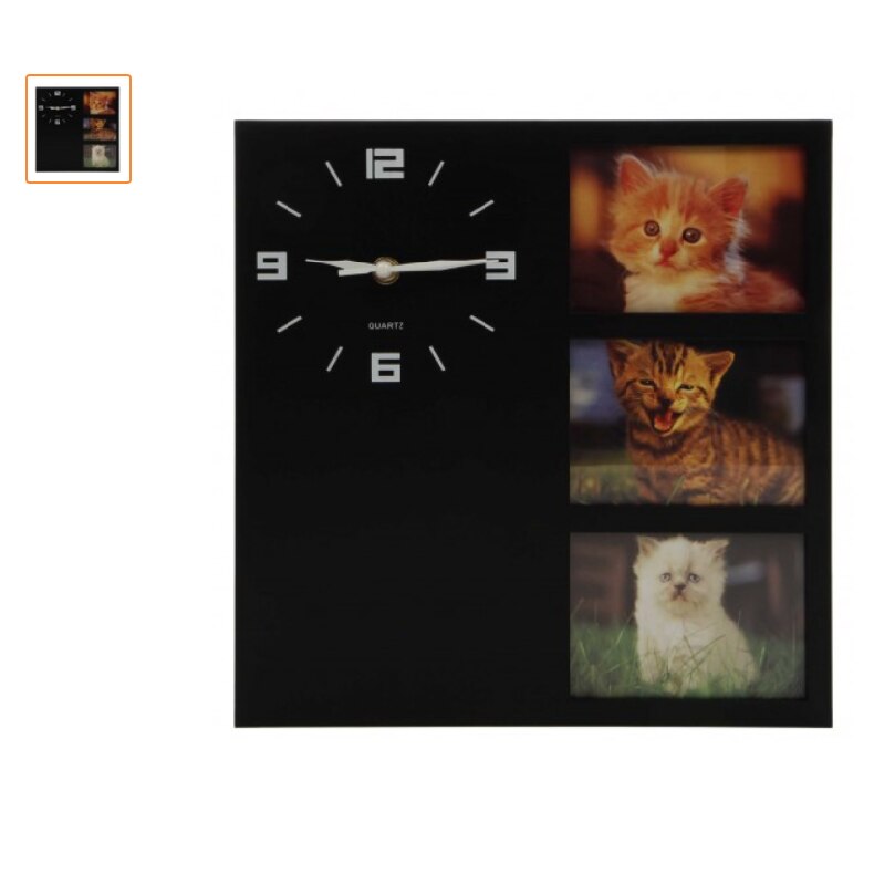 Ceas de perete, cats model, analog, patrat, din plastic, 30 x 30 x 4.2 ...