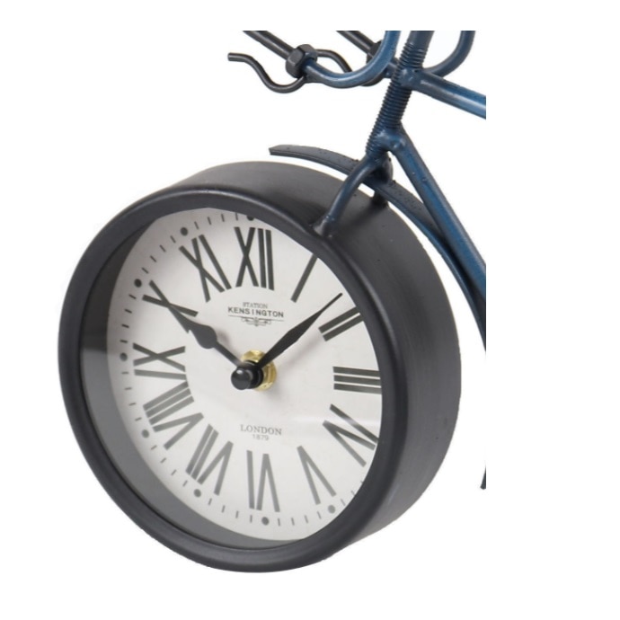 Ceas birou, analog, albastru, model bicicleta, metal, 33.5 x 9.5 x 21.5 ...